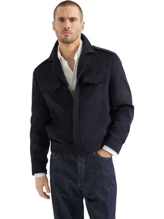FAY Fay Morning Coat with Stand Collar and Zip-Up Front